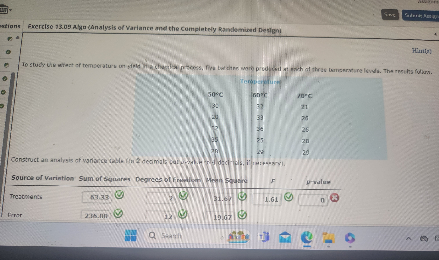 Solved Exercise 13.09 ﻿Algo (Analysis of Variance and the | Chegg.com