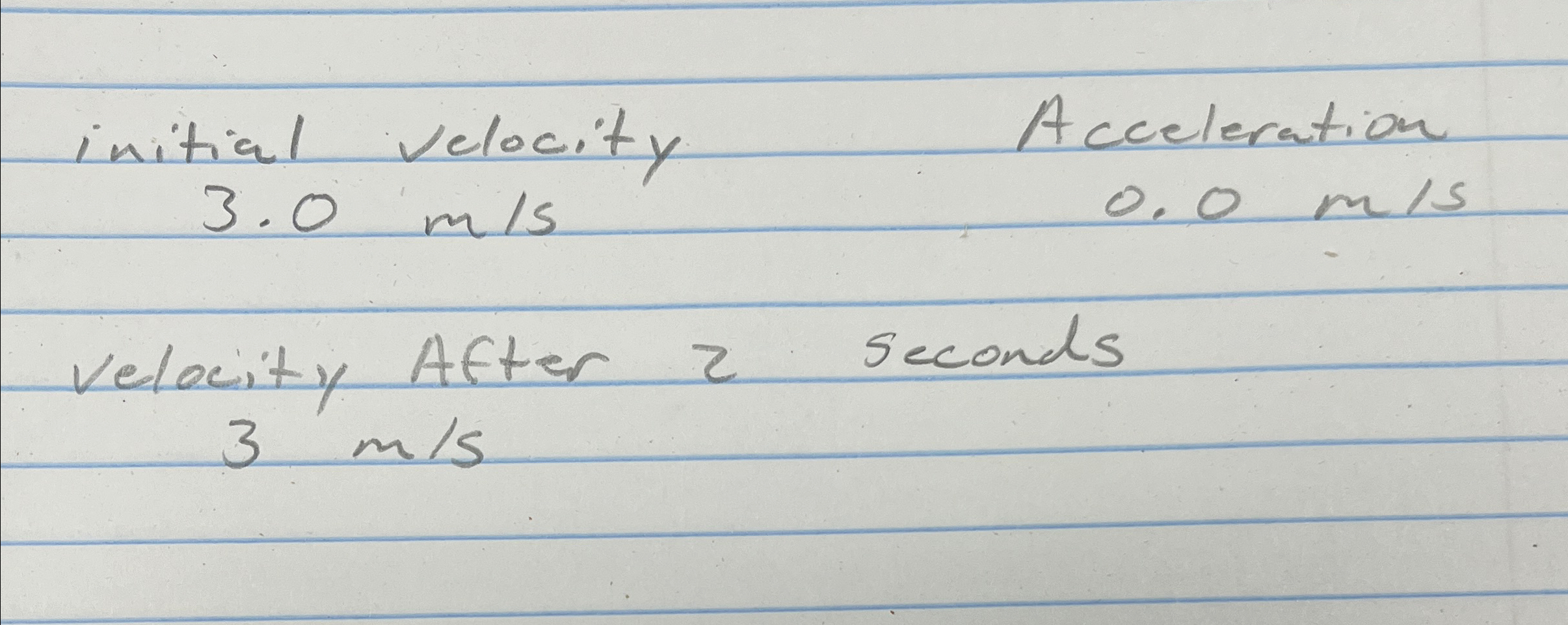 Solved initial velocity3.0msAcceleration0.0msvelocity After | Chegg.com