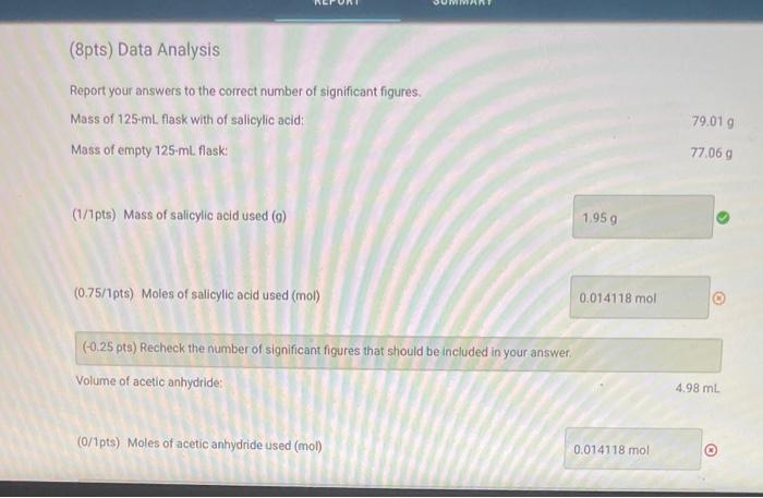 Solved REPORT SUMMARY Data And Report Submission - Aspirin | Chegg.com