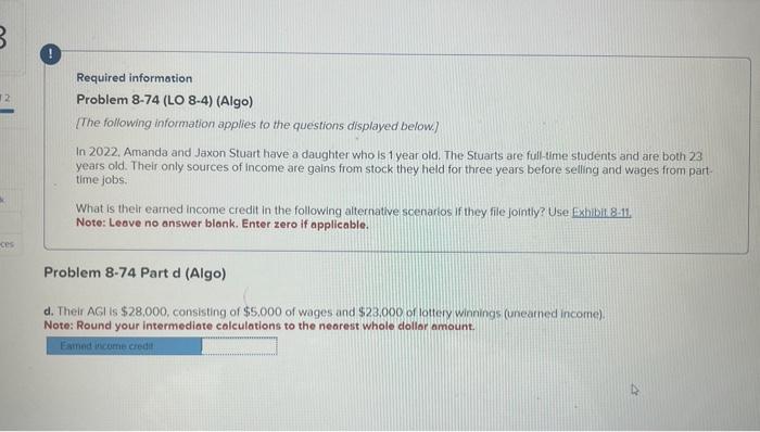 Required information Problem 8-74 (LO 8-4) (Algo) | Chegg.com