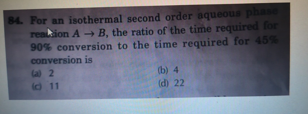 Solved For an isothermal second order aqueous phase reation | Chegg.com