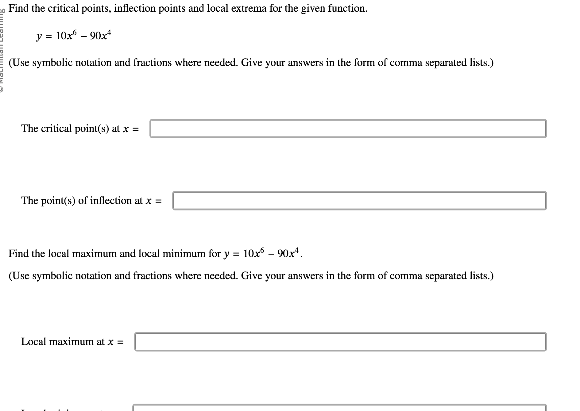 Solved Find the critical points, inflection points and local | Chegg.com