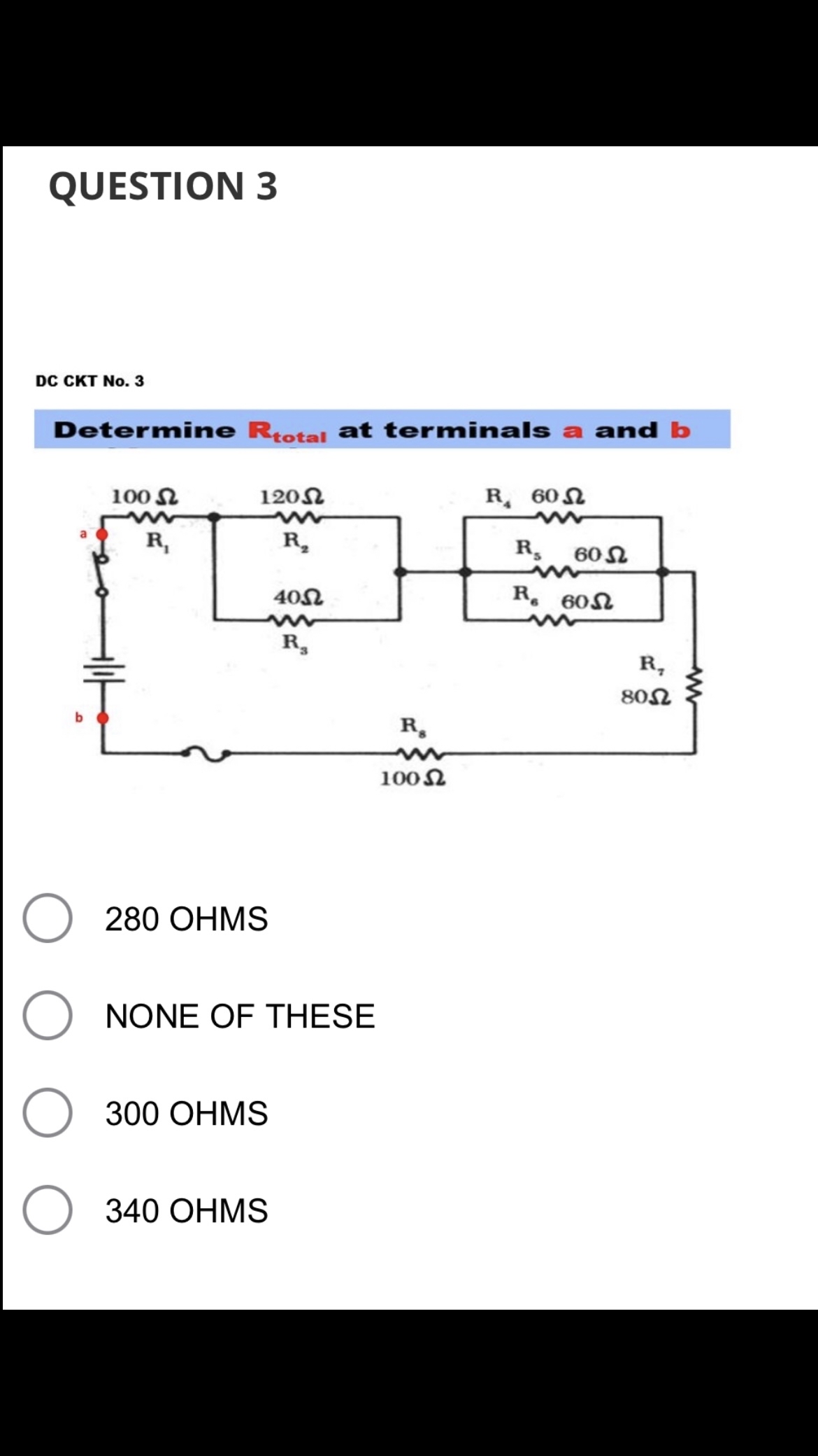 Solved QUESTION 3DC CKT No. 3Determine Rtotal ﻿at terminals | Chegg.com