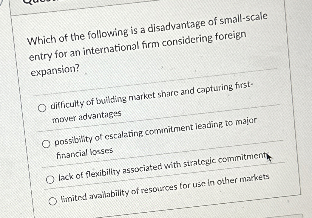 Solved Which of the following is a disadvantage of | Chegg.com