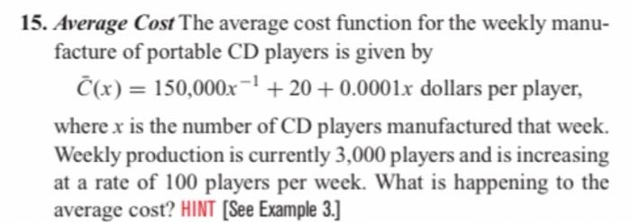 Solved 15. Average Cost The average cost function for the | Chegg.com