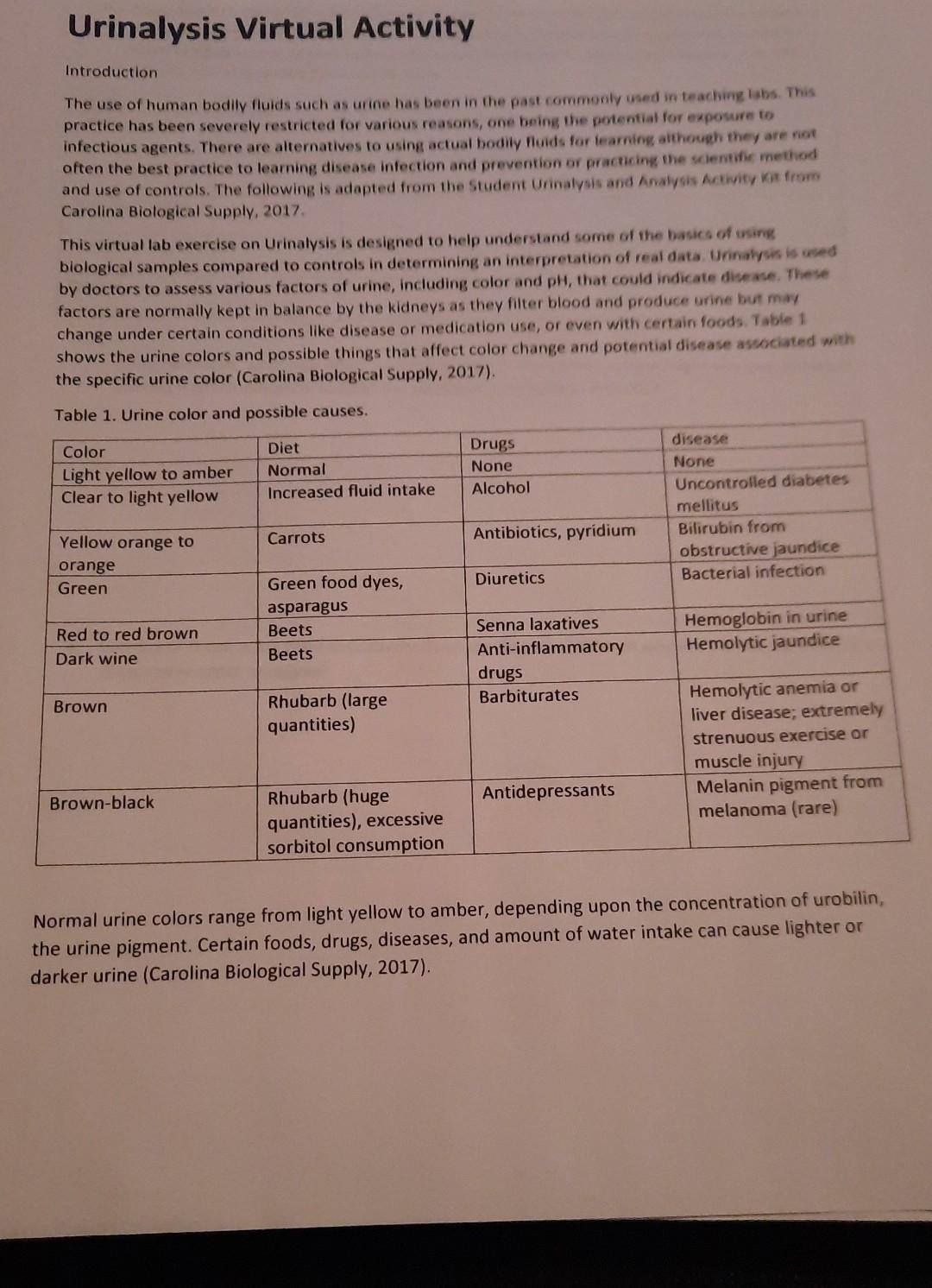 Urinalysis Virtual Activity Introduction The use of | Chegg.com