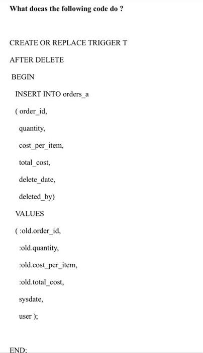 Solved What doeas the following code do ? CREATE OR REPLACE | Chegg.com