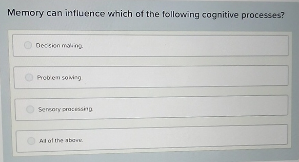 Solved Memory can influence which of the following cognitive | Chegg.com