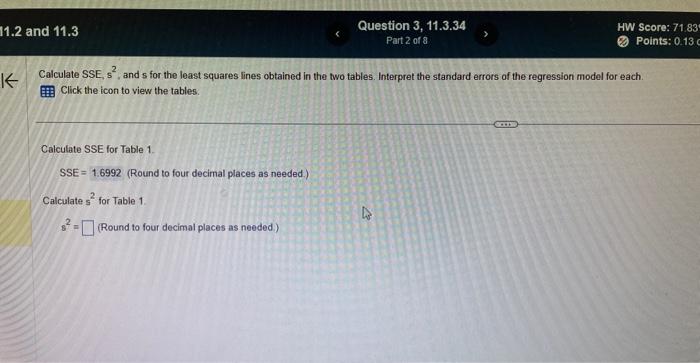 Solved Calculate SSE, s2, and s for the least squares lines | Chegg.com