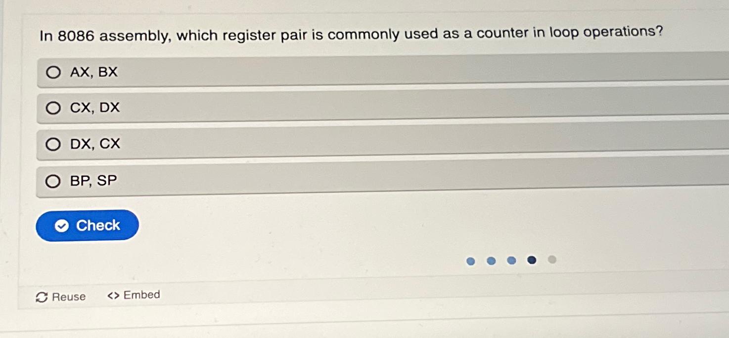 Solved In 8086 ﻿assembly, which register pair is commonly | Chegg.com