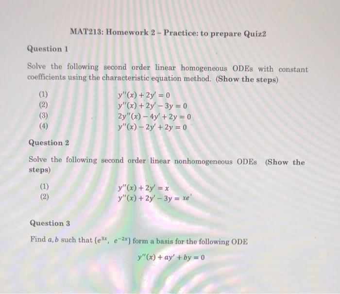 Solved MAT213: Homework 2 - Practice: to prepare Quiz2 | Chegg.com
