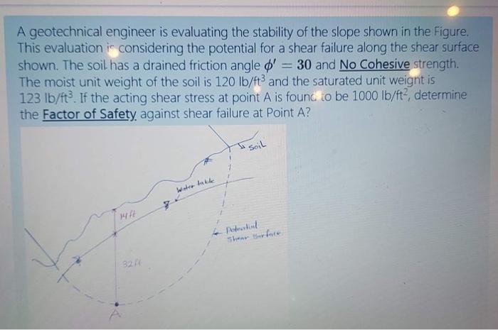 Solved A geotechnical engineer is evaluating the stability | Chegg.com