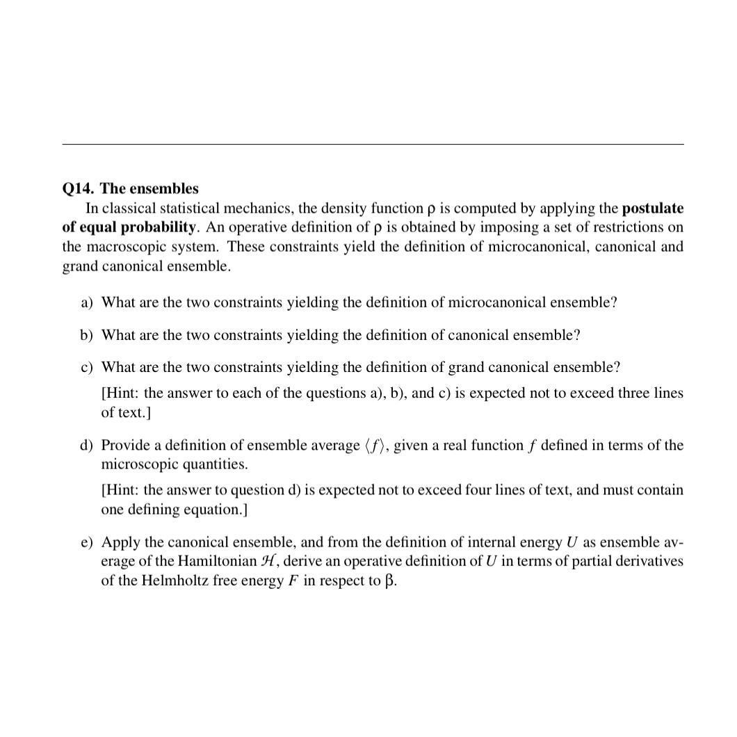 Solved Q14. ﻿The ensemblesIn classical statistical | Chegg.com