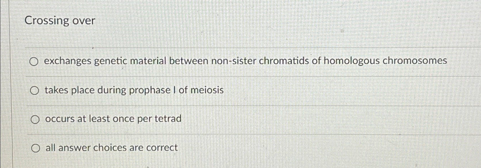 Solved Crossing overexchanges genetic material between | Chegg.com