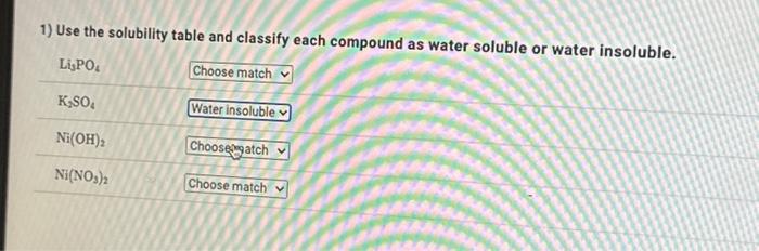 Solved 1) Use the solubility table and classify each | Chegg.com