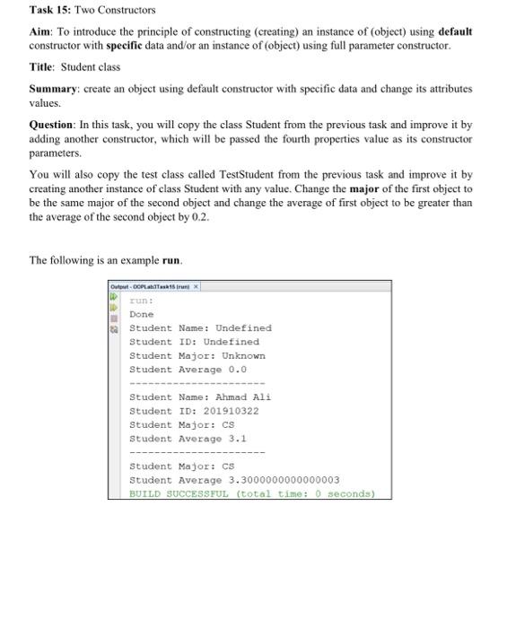 Solved Task 13: Default Constructor Aim: To introduce the | Chegg.com