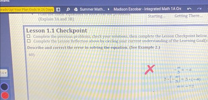 Solved Lesson 1.1 Checkpoint Complete the previous problems, | Chegg.com