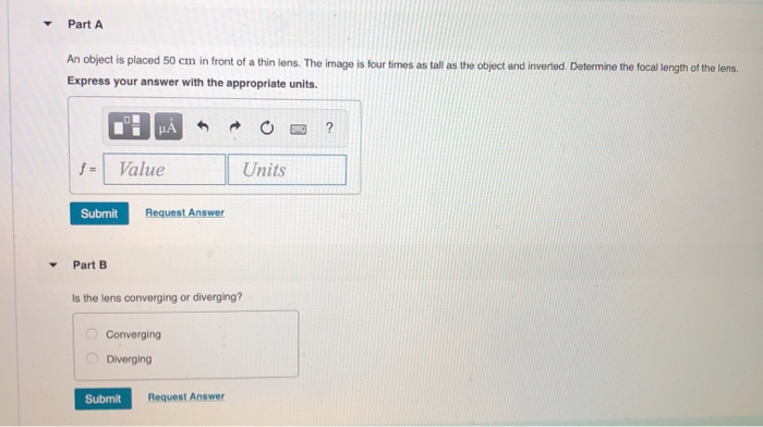 Solved Part A An object is placed 50 cm in front of a thin | Chegg.com