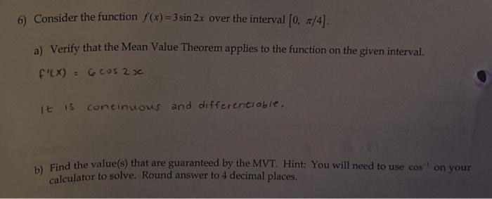 Solved 6) Consider the function f(x)=3 sin 2x over the | Chegg.com