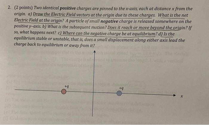 Solved 2. (2 points) Two identical positive charges are | Chegg.com