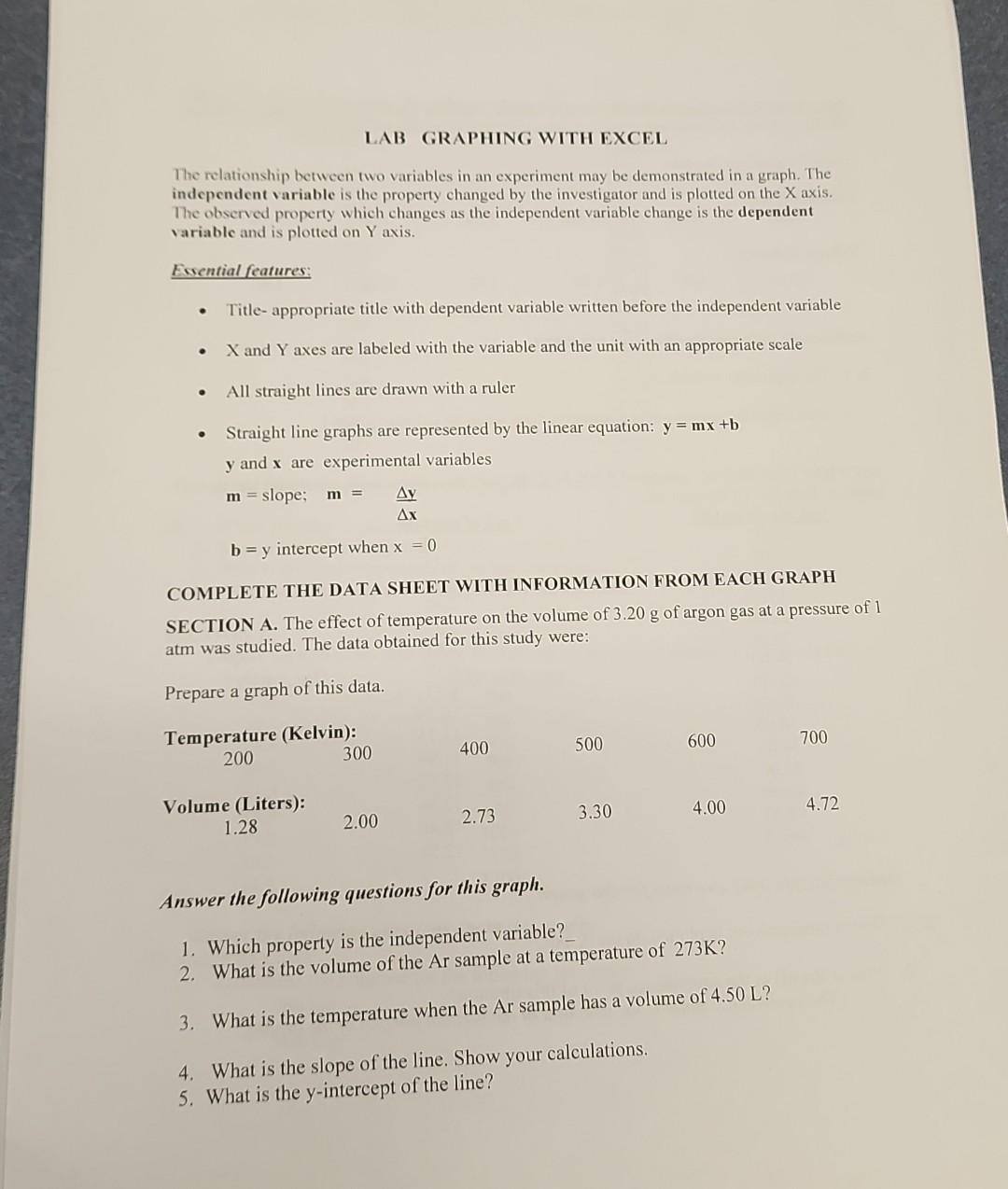 LAB GRAPHING WITH EXCEL The relationship between two | Chegg.com