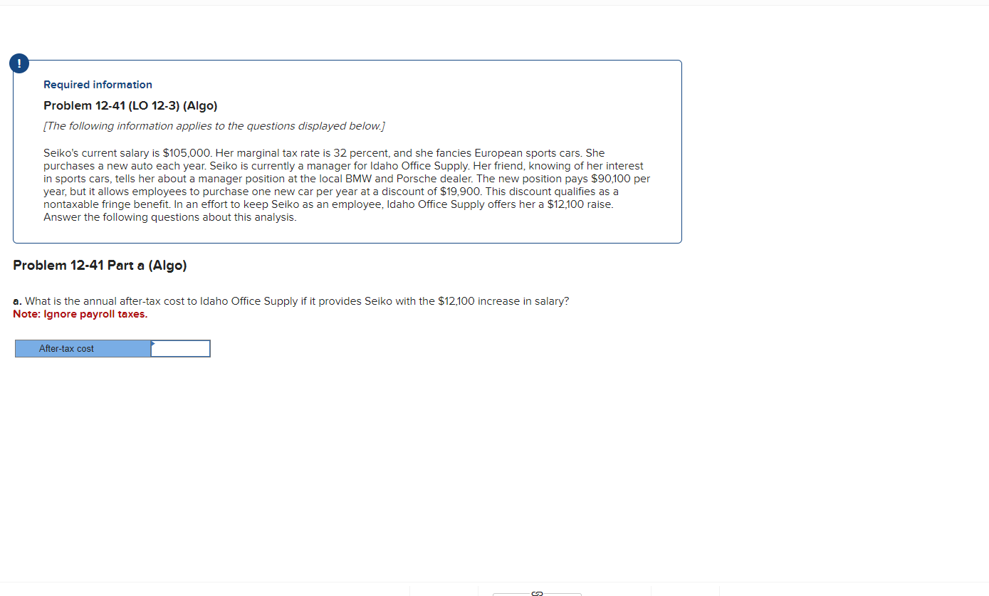 Solved !Required informationProblem 12-41 (LO | Chegg.com
