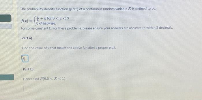 Solved The probability density function (p.d.f.) of a | Chegg.com