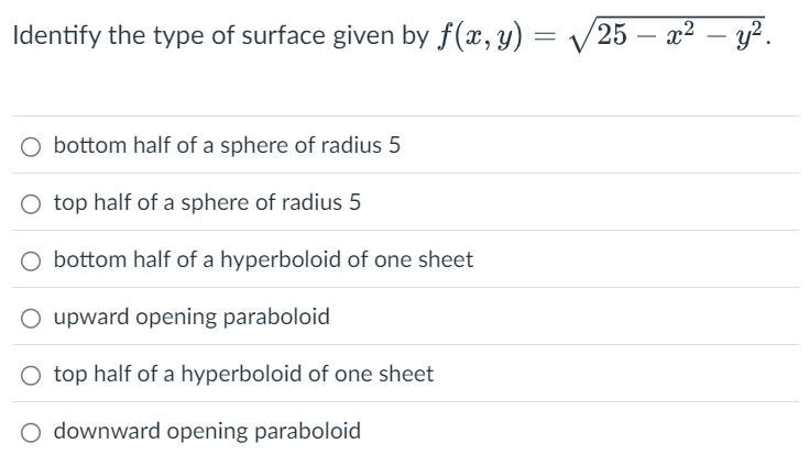 Solved Identify the type of ﻿surface given | Chegg.com