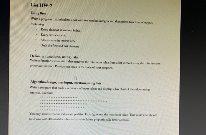 Solved List Hw 7 Using Lists Write A Program That
