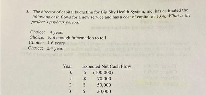Solved 5. The director of capital budgeting for Big Sky | Chegg.com