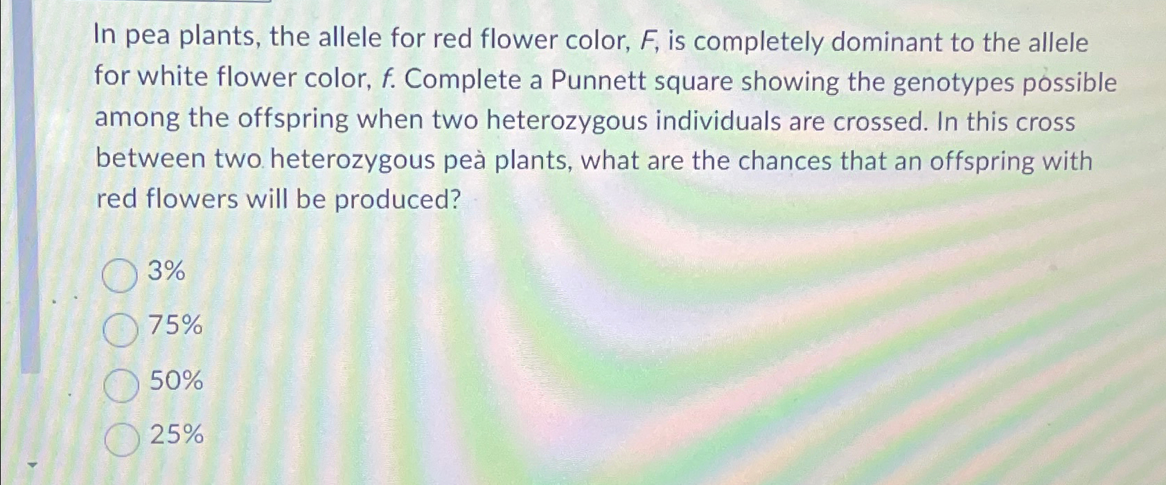 Solved In pea plants, the allele for red flower color, F, | Chegg.com