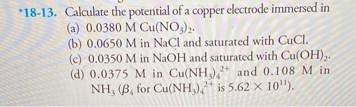 Solved 18-13. Calculate the potential of a copper electrode | Chegg.com