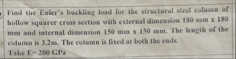 Solved Find the Euler's buckling load for the structural | Chegg.com
