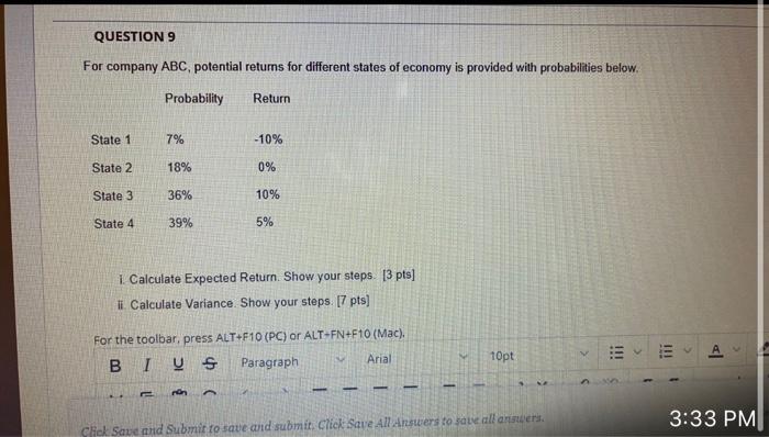 Solved QUESTION 9 For company ABC, potential returns for | Chegg.com