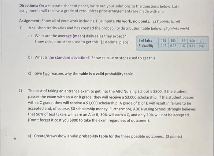 Solved Directions: On a separate sheet of paper, write out | Chegg.com