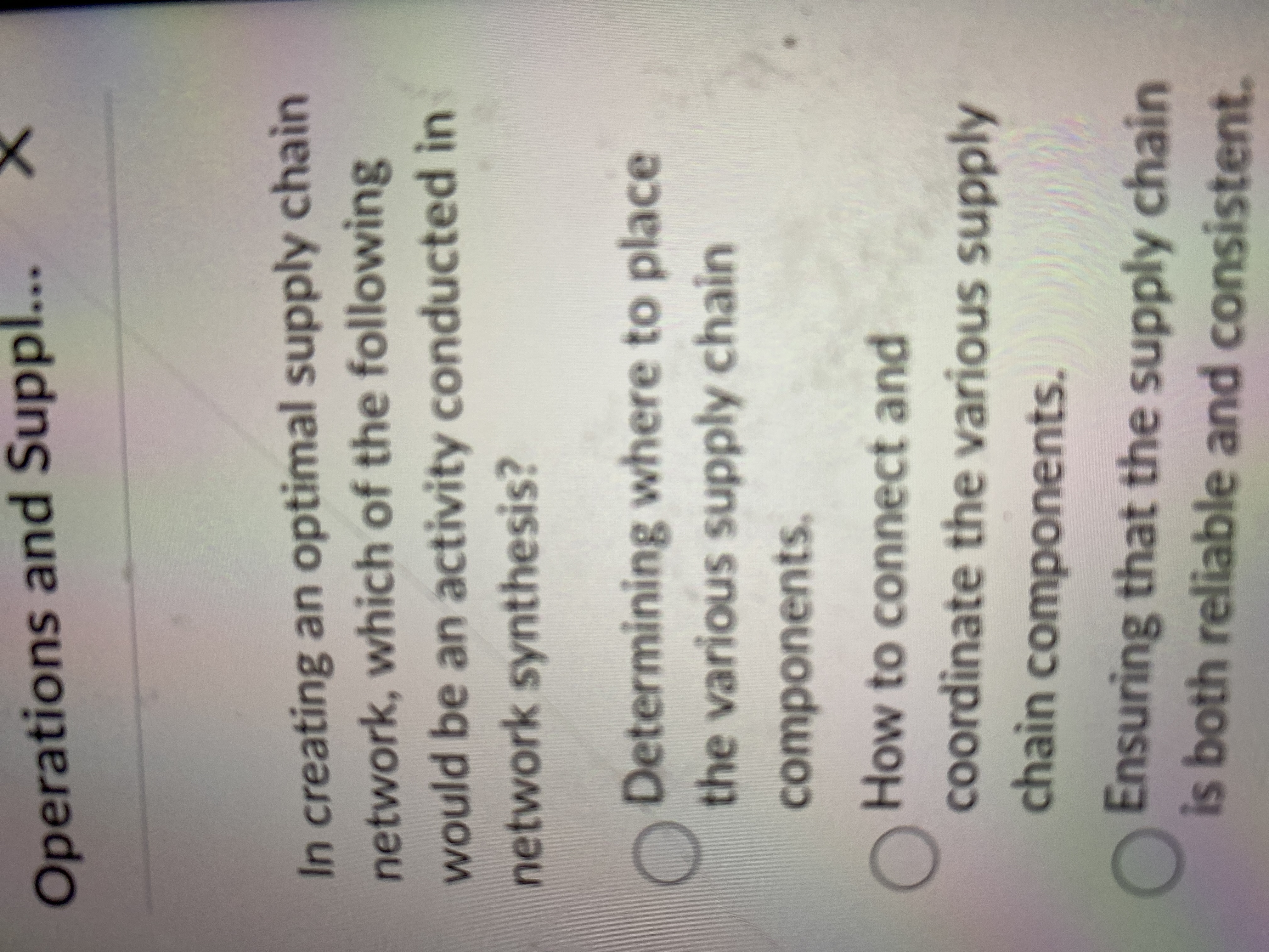 Solved Operations and Suppl...In creating an optimal supply | Chegg.com