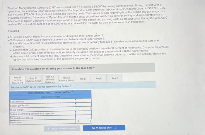 Solved a-1. Prepare a GAAP-based income statement and | Chegg.com