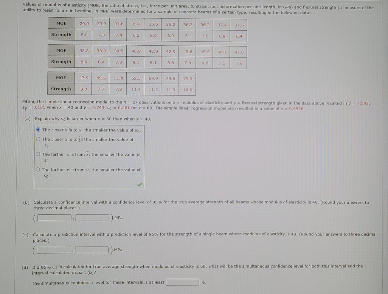 Solved Values of modulus of elasticity (MOE, the ratio of | Chegg.com