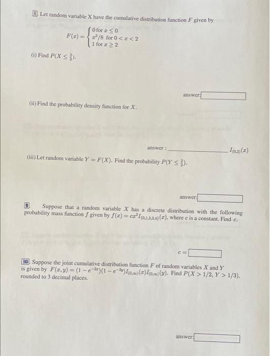Solved 8 Let random variable X have the cumulative | Chegg.com