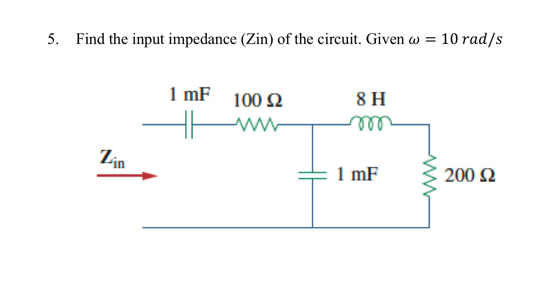 Solved Find the input impedance (Zin) ﻿of the circuit. Given | Chegg.com