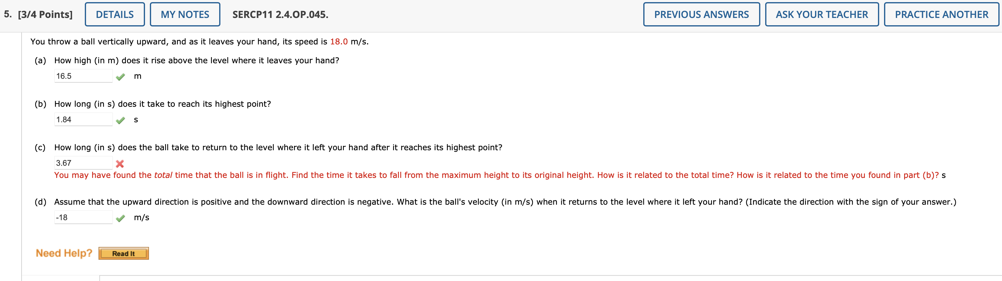 Solved help me solve C You throw a ball vertically upward, | Chegg.com