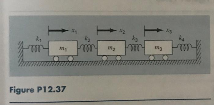 Solved 12.37 Consider the three mass-four spring system in | Chegg.com