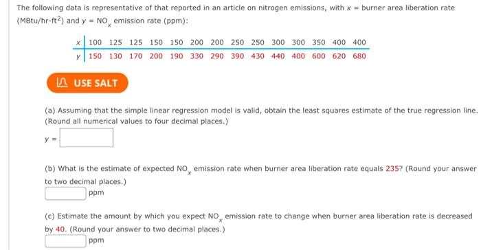 Solved he following data is representative of that reported | Chegg.com