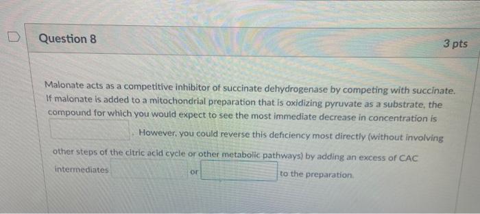 Solved Malonate acts as a competitive inhibitor of succinate | Chegg.com
