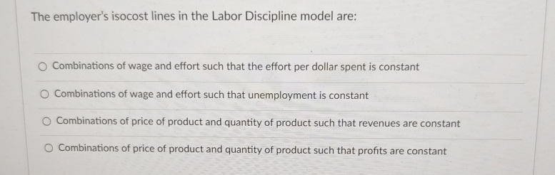 Solved The employer's isocost lines in the Labor Discipline | Chegg.com
