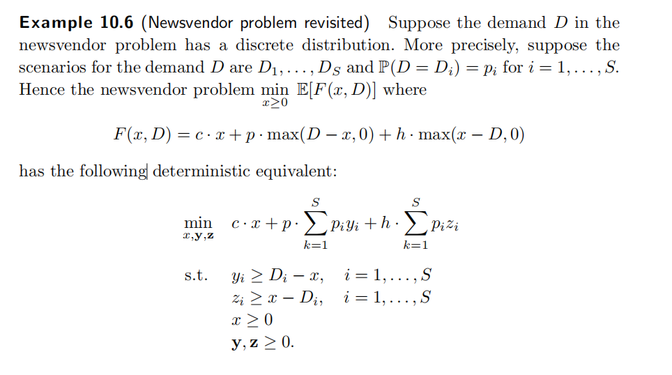 Solved Example 10.6 (Newsvendor problem revisited) ﻿Suppose | Chegg.com