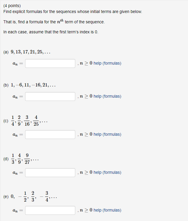 Solved (4 ﻿points)Find explicit formulas for the sequences | Chegg.com