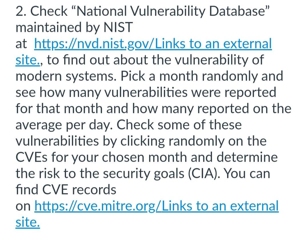 Solved 2. Check \"National Vulnerability Database\" | Chegg.com