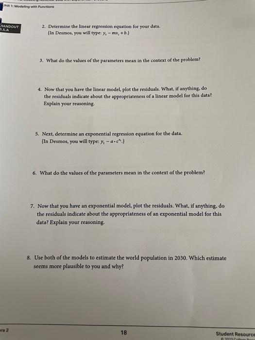Solved Modeling the World Population Use the data given in | Chegg.com