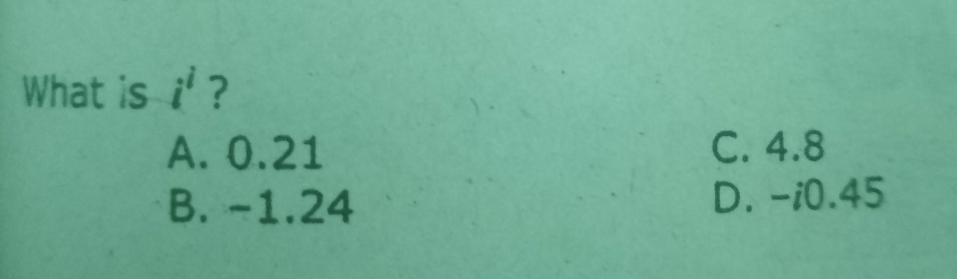Solved What is ii ? A. 0.21 C. 4.8 B. −1.24 D. −i0.45 | Chegg.com